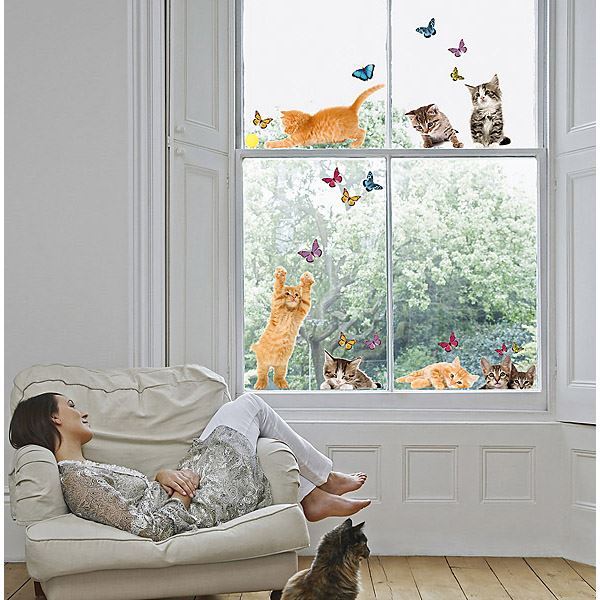 Playful Cats & Butterflies Self Adhesive Window Decals