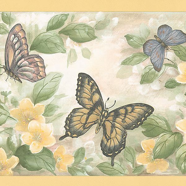451-1743 Yellow Butterfly Floral Border - Brewster Wallpaper Borders