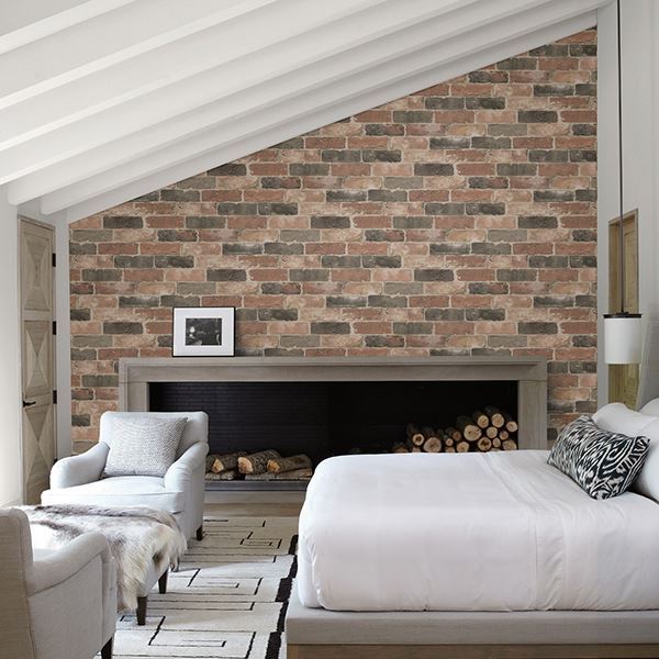 Rustic Dusty Red Reclaimed Bricks - Wallpaper by A - Streets Prints