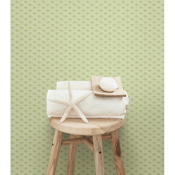 3113-12082 - Sweetgrass Green Lattice Wallpaper - by Chesapeake