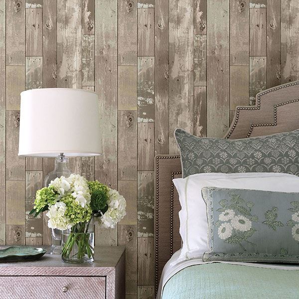 2767-20132 - Harbored Neutral Distressed Wood Panel Wallpaper - by Brewster