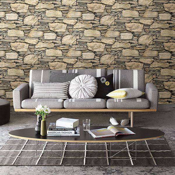 2767-22317 - Cobble Neutral Stone Wall Wallpaper - by Brewster