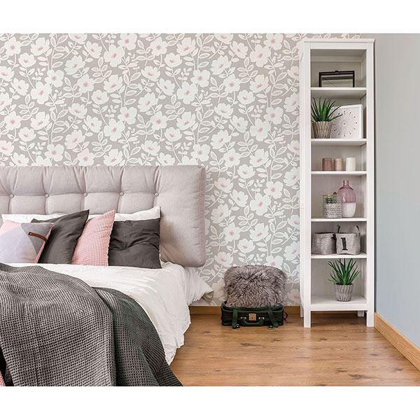 UW24772 - Bergman Pink Scandi Flower Wallpaper - by Brewster