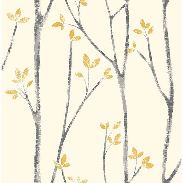 UW24776 - Ingrid Mustard Scandi Tree Wallpaper - by Brewster