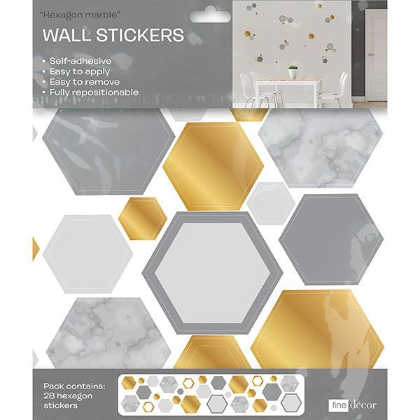 WS42383 - Marble Gold Geo Hexagon Wall Stickers - by Fun4Walls
