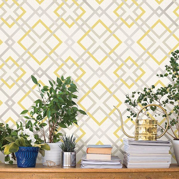 2901-22652 - Saltire Emile Yellow Lattice Wallpaper - by A-Street Prints