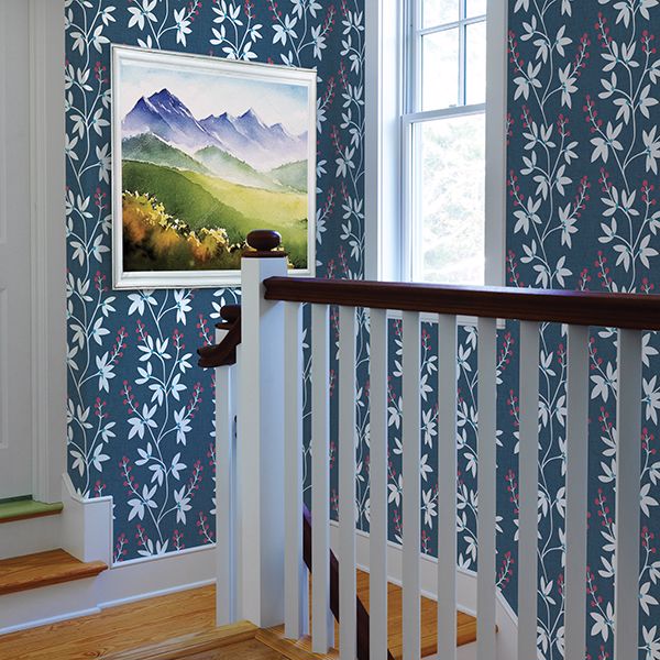 2901-25438 - Linnea Elsa Navy Botanical Trail Wallpaper - by A-Street ...