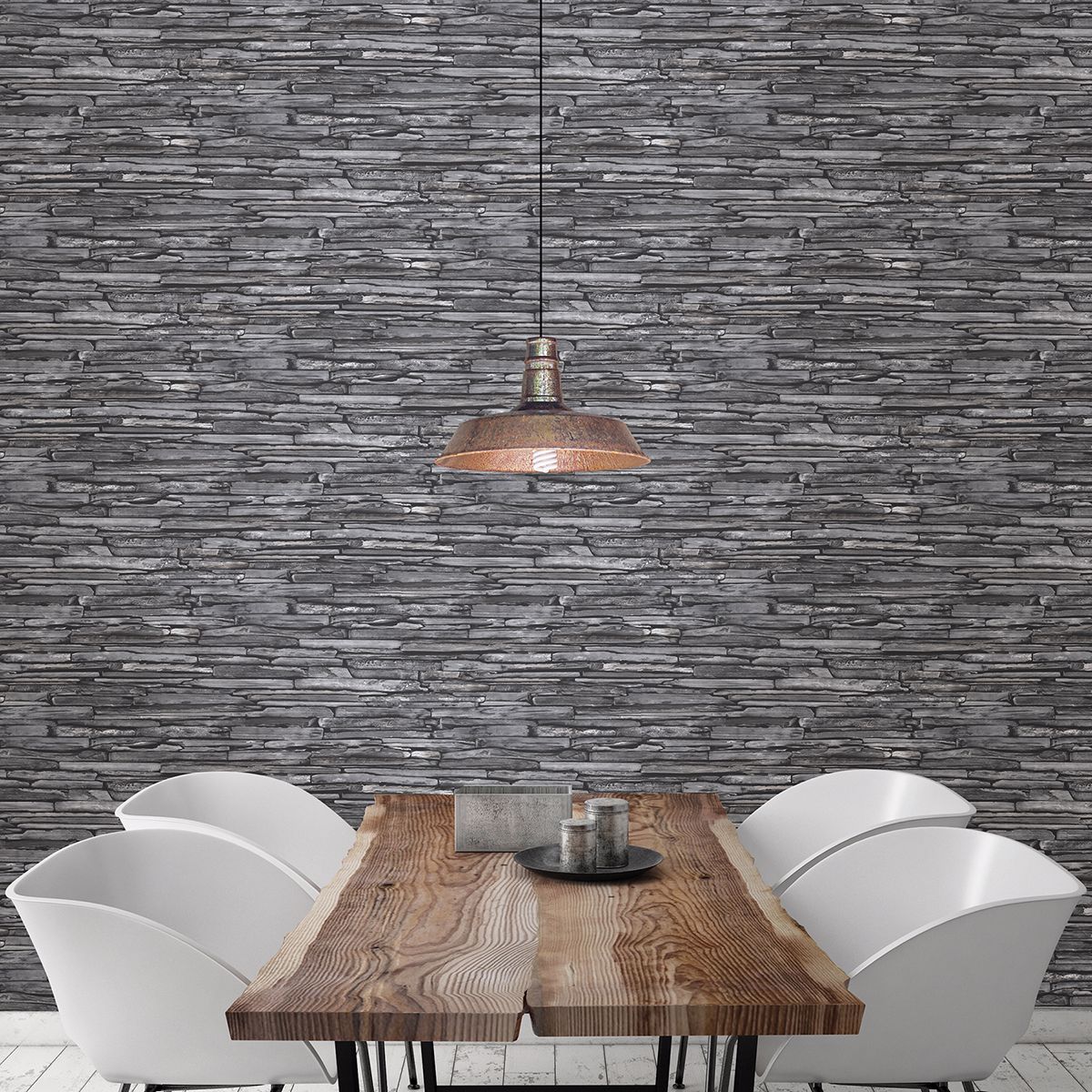 2922-22352 - McGuire Grey Stacked Slate Wallpaper - by A-Street Prints