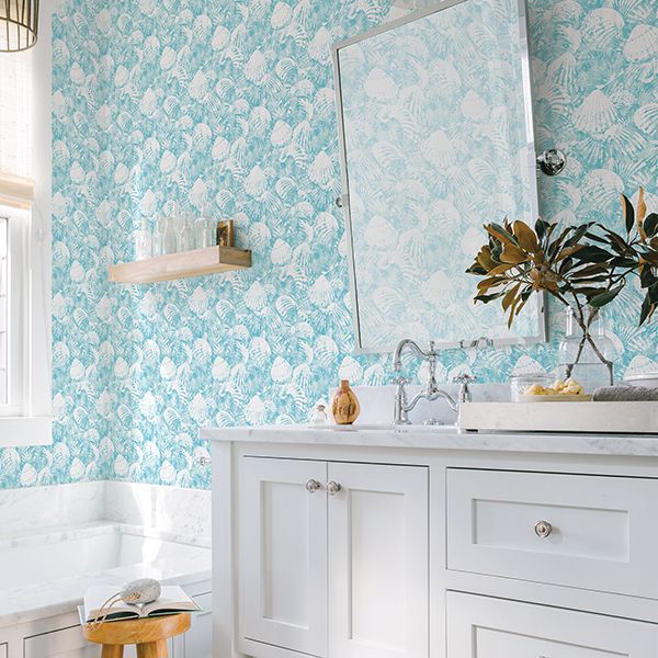 2904-25688 - Surfside Aqua Shells Wallpaper - by Brewster