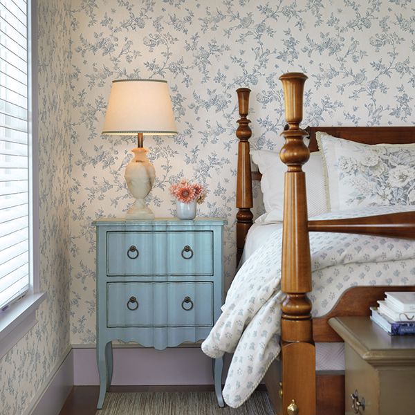 3119-02192 - French Nightingale Blue Floral Scroll Wallpaper - by ...