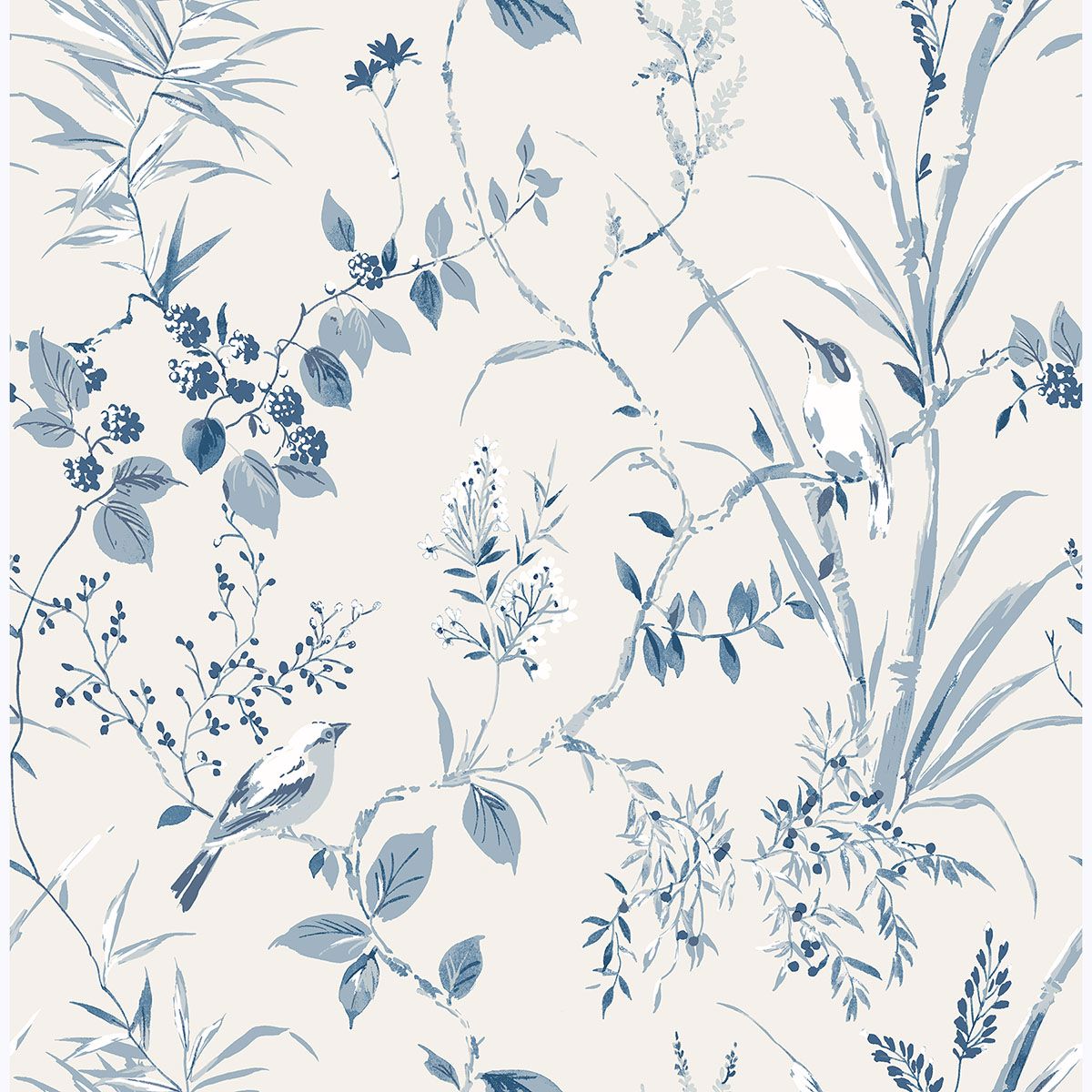 UW25885 - Mariko Blue Botanical Wallpaper - by Brewster
