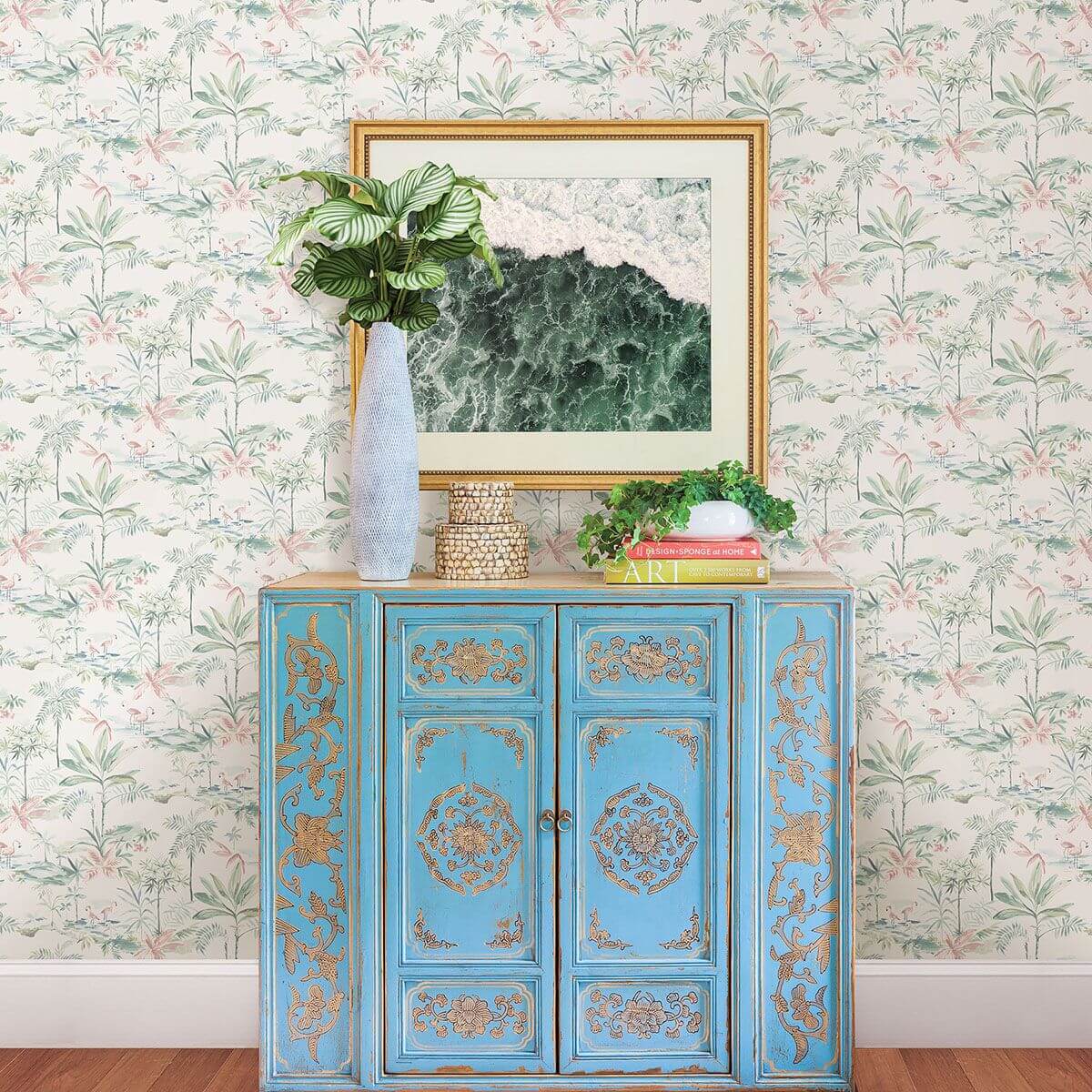 3120-12075 - Lagoon Teal Scenic Island Wallpaper - by Chesapeake