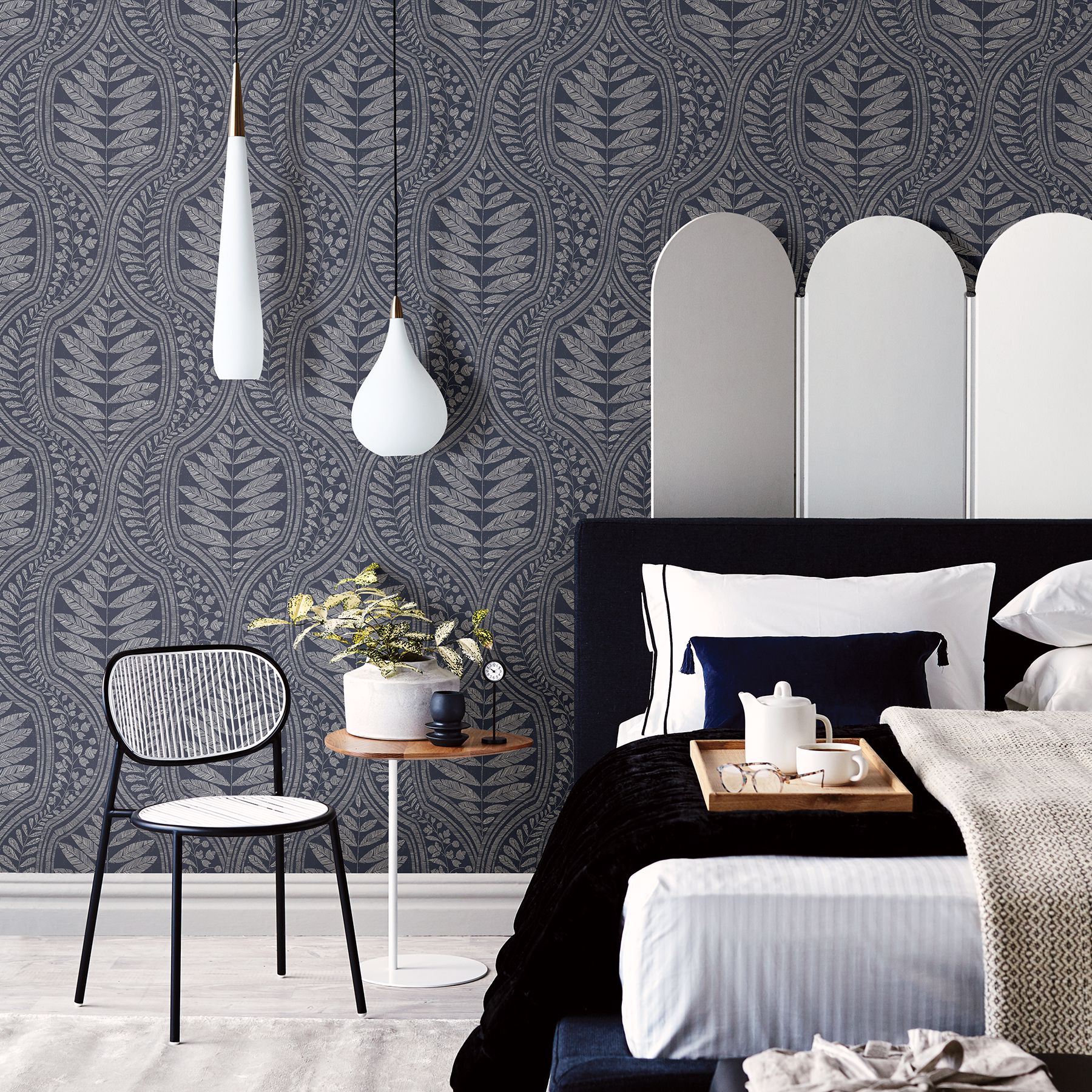 2964-25953 - Juno Indigo Ogee Wallpaper - by A-Street Prints