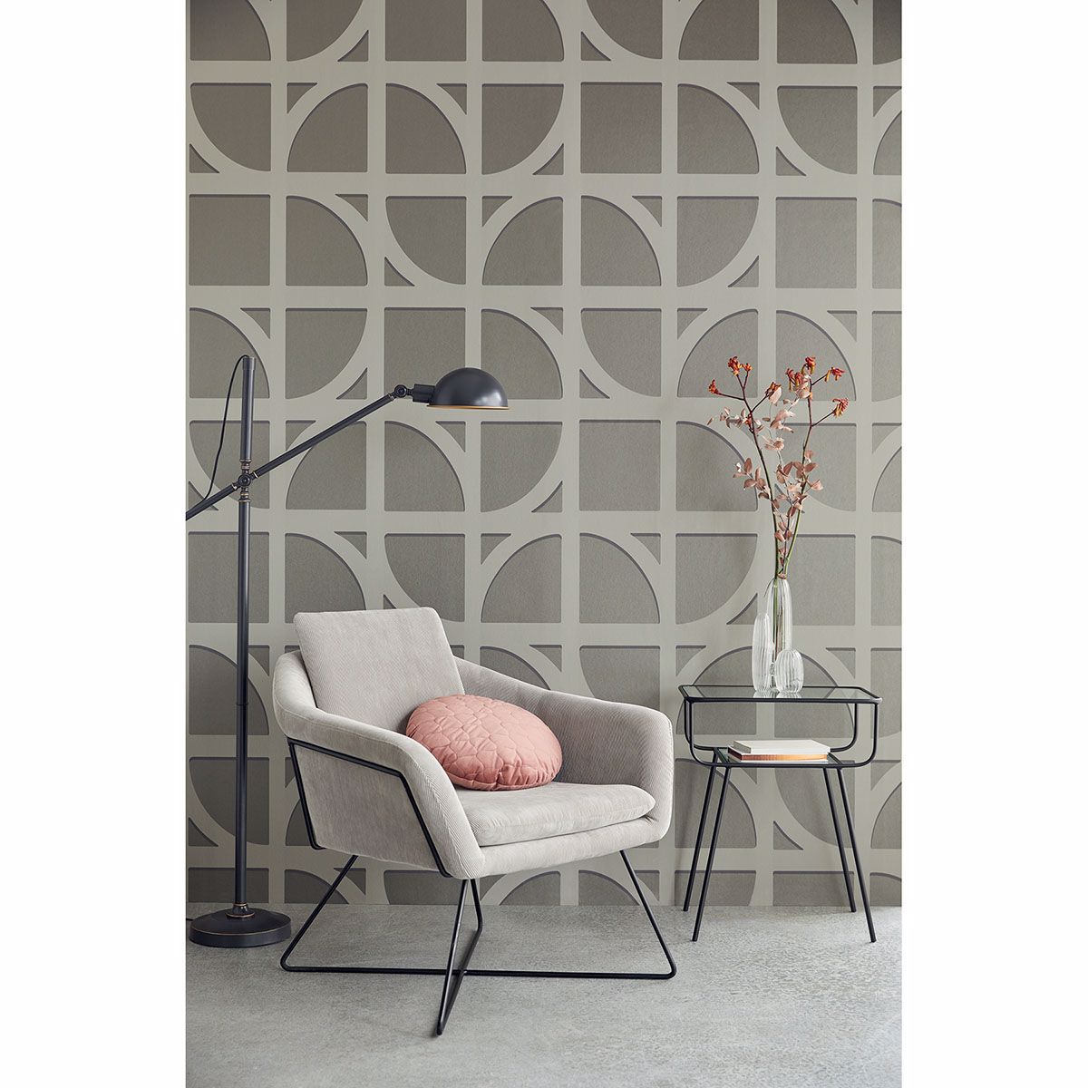 395804 - Shapes Dark Grey Curved Trellis Wallpaper - by Eijffinger