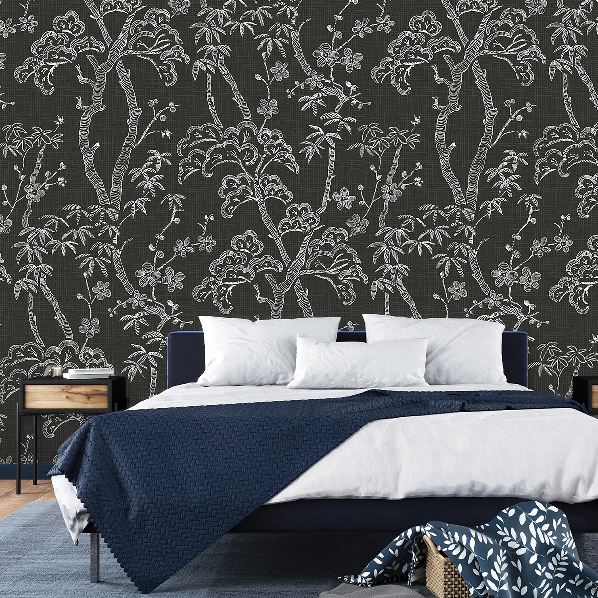 ASTM3919 - Storybook Forest Charcoal Grey Wall Mural - by Katie Hunt ...