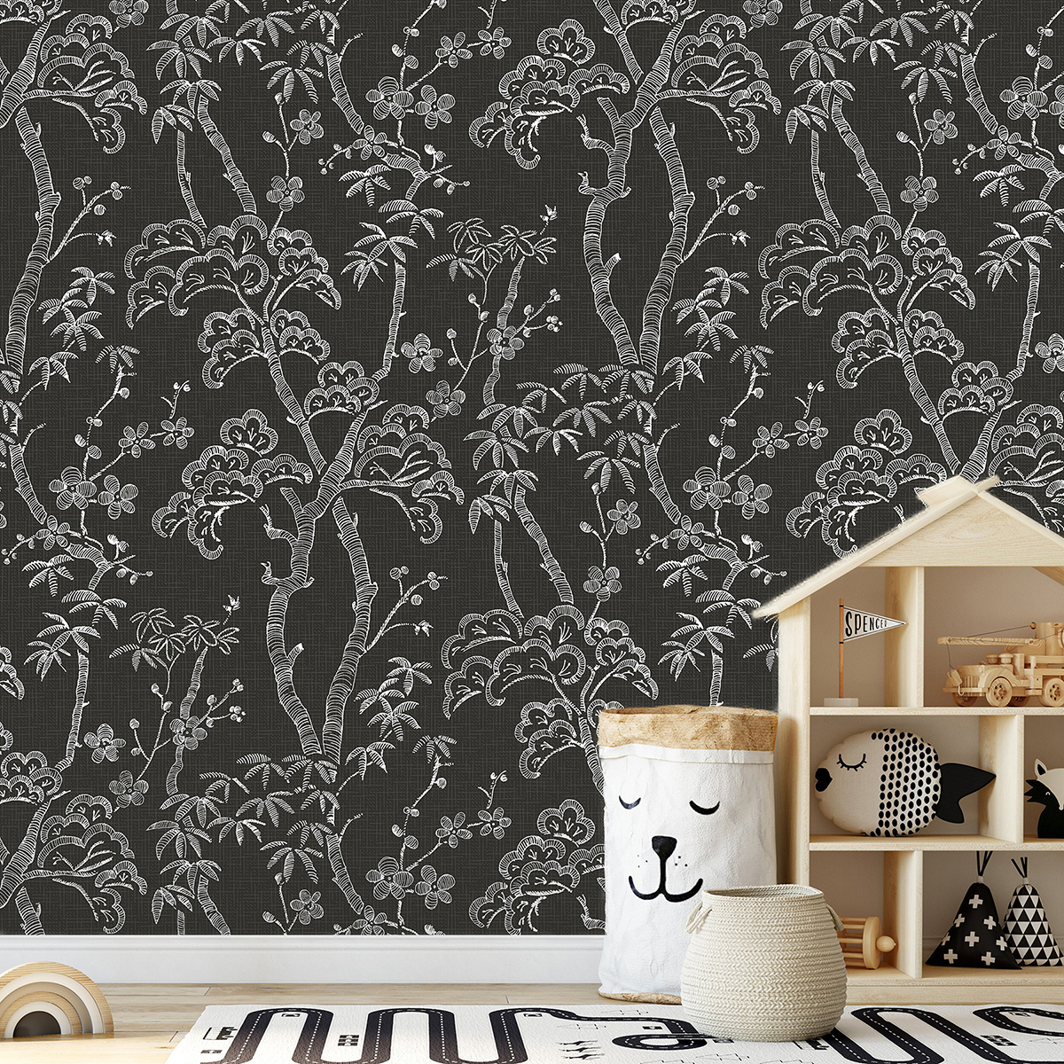 ASTM3919 - Storybook Forest Charcoal Grey Wall Mural - by Katie Hunt ...