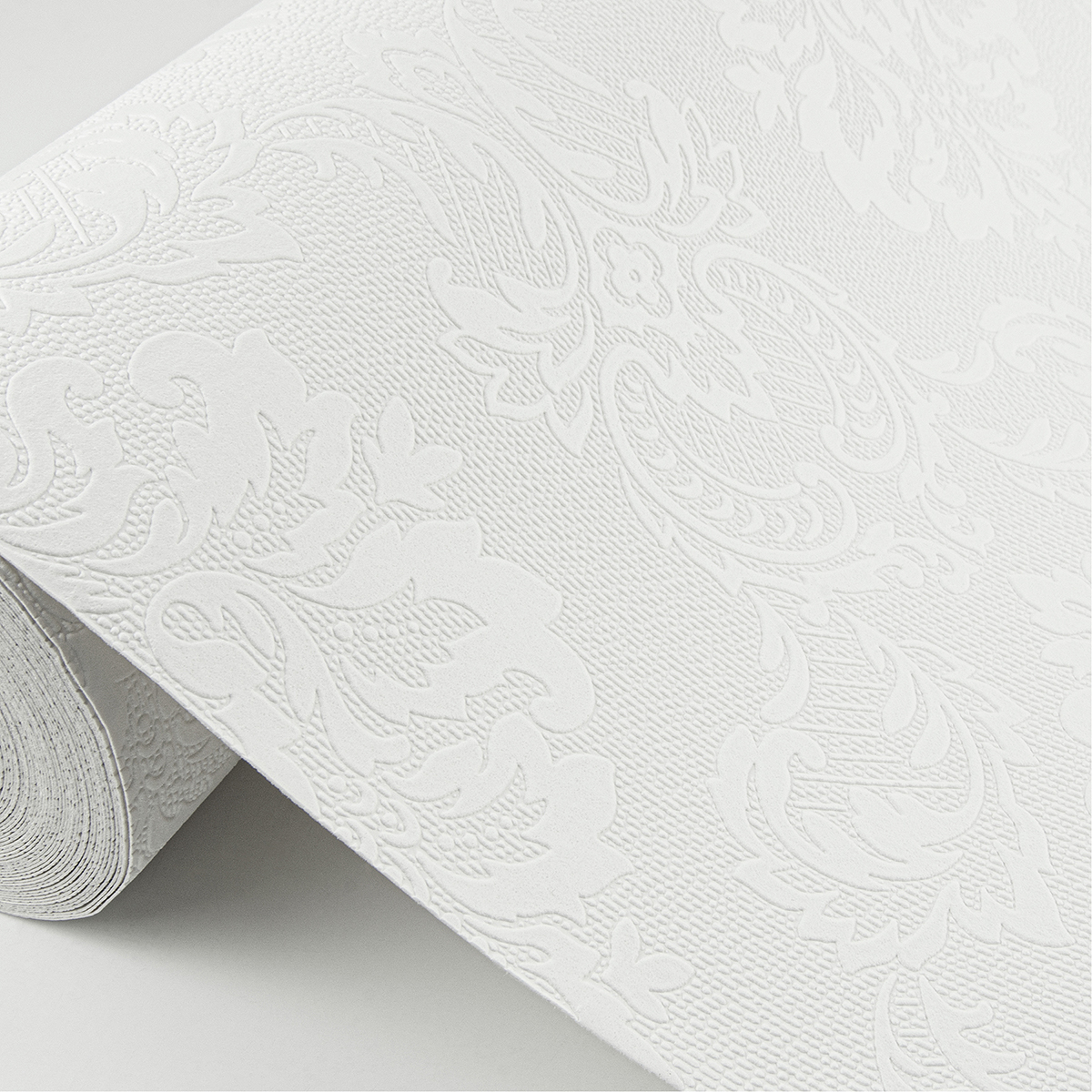 4000-32808 - Plouf White Damask Paintable Wallpaper - by Brewster