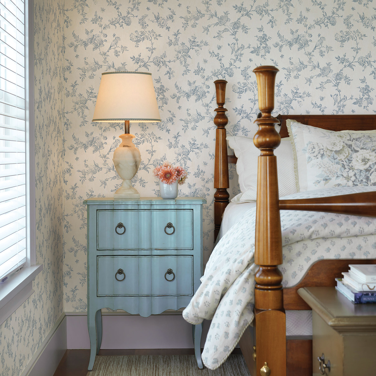 3123-02192 - French Nightingale Blue Trail Wallpaper - by Chesapeake