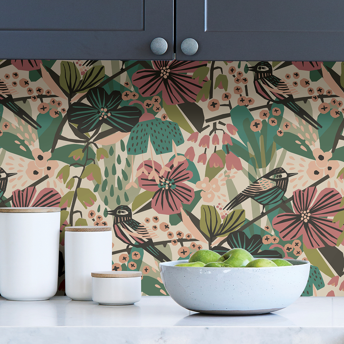 PLS4216 - Teal Pink Jaybird Peel and Stick Wallpaper - by Pip & Lo x ...