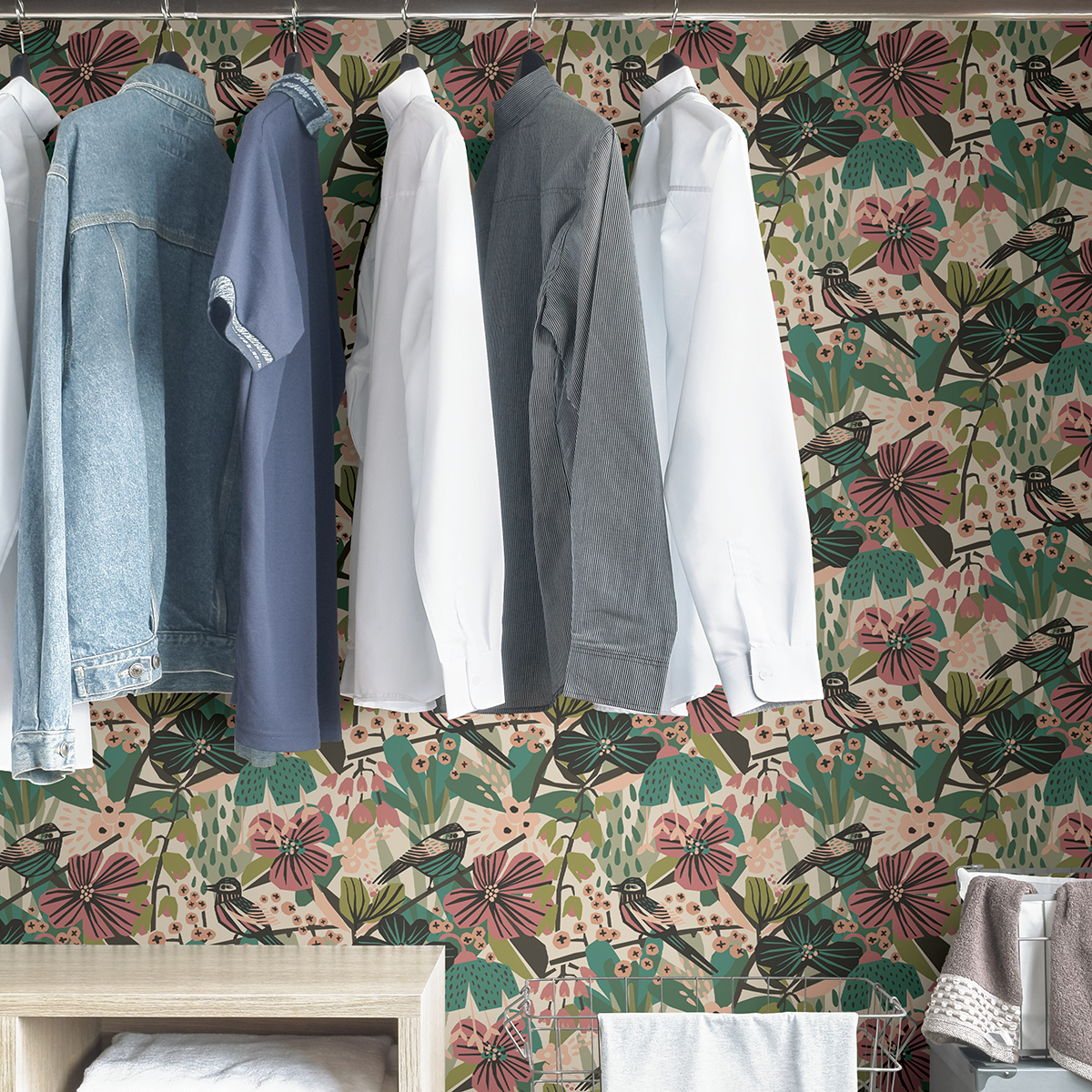 PLS4216 - Teal Pink Jaybird Peel and Stick Wallpaper - by Pip & Lo x ...