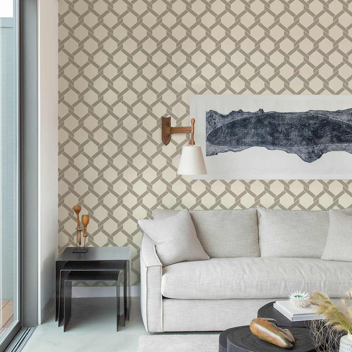 2971-86309 - Payton Grey Hexagon Trellis Wallpaper - by A-Street Prints