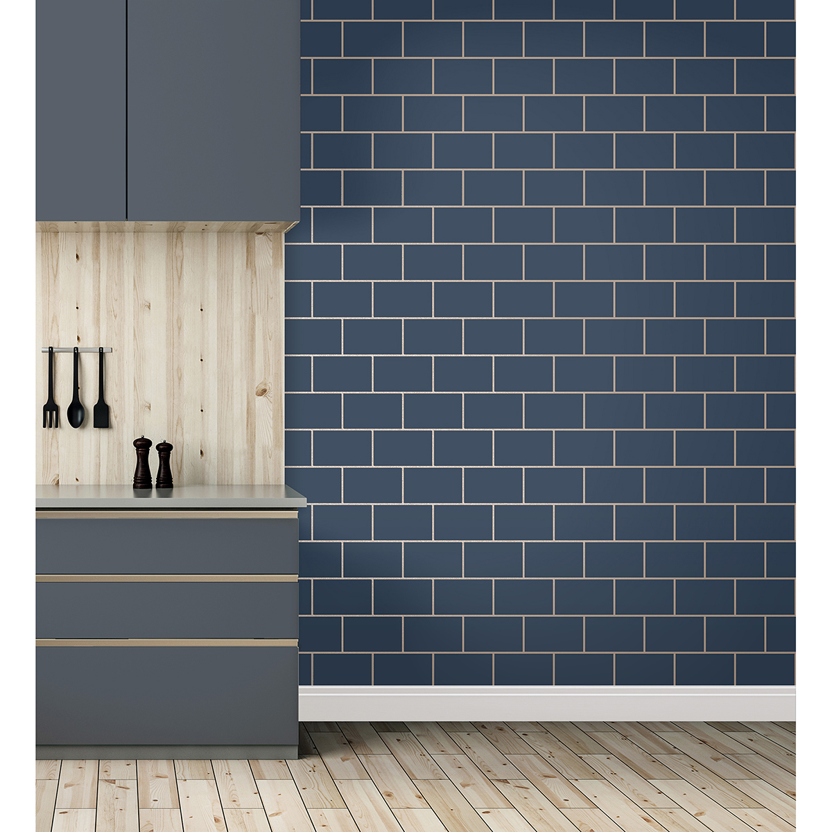 M1636 - Metro Navy Tile Wallpaper - by Fine Decor