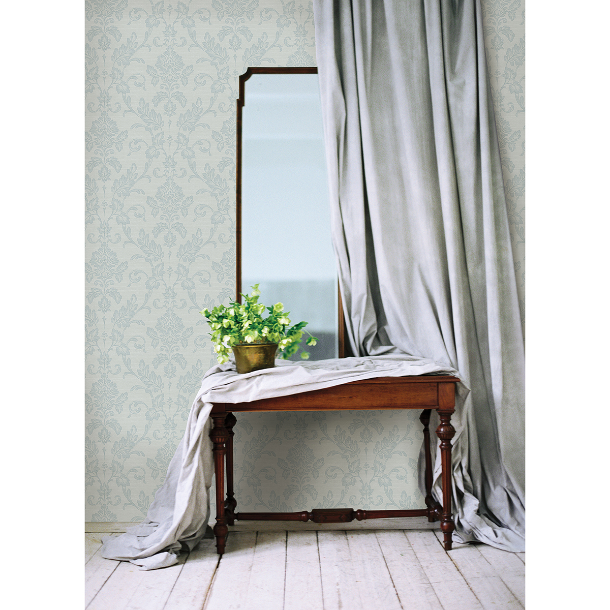 4058-24880 - Antonella Light Blue Scroll Wallpaper - by Sirpi