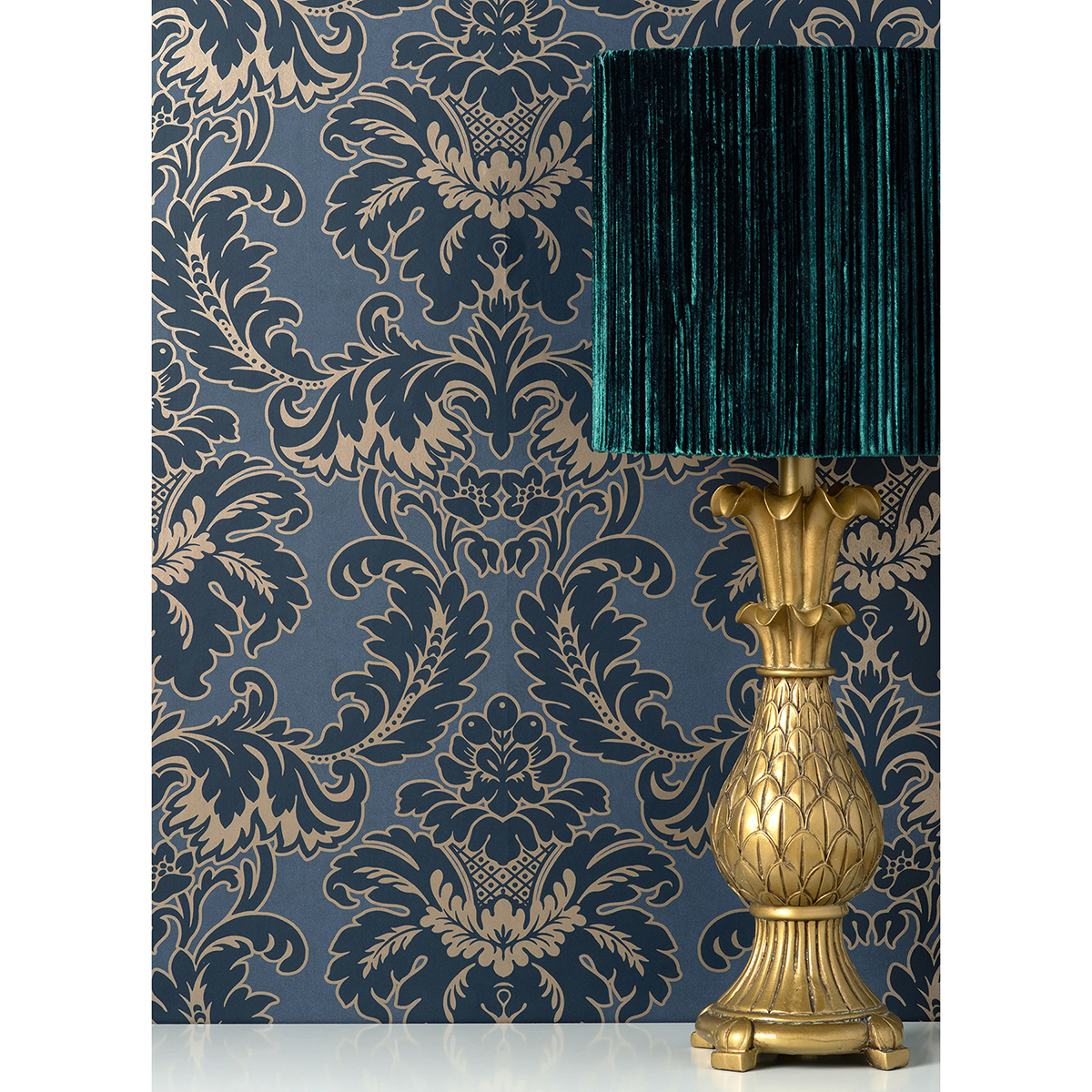 M1704 - Windsor Blue Damask Wallpaper - by Brewster