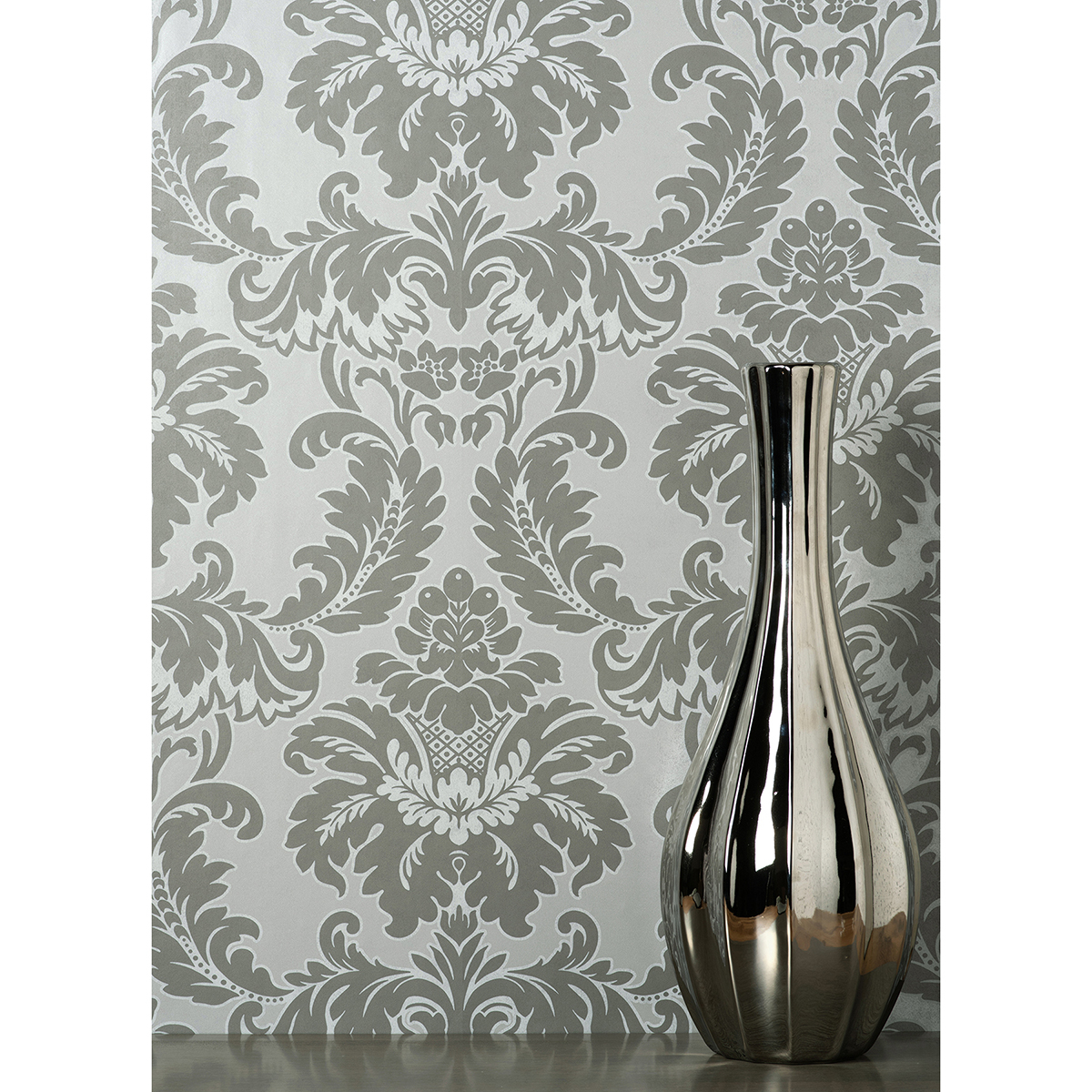 M1705 - Windsor Grey Damask Wallpaper - by Brewster