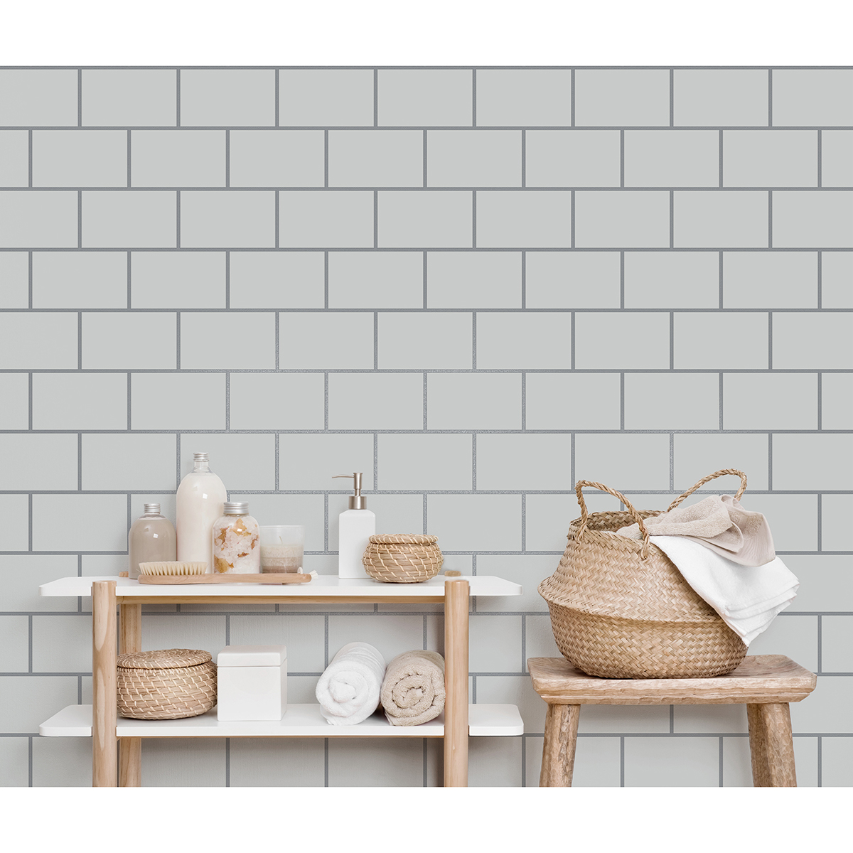 M1637 - Metro White Tile Wallpaper - by Fine Décor