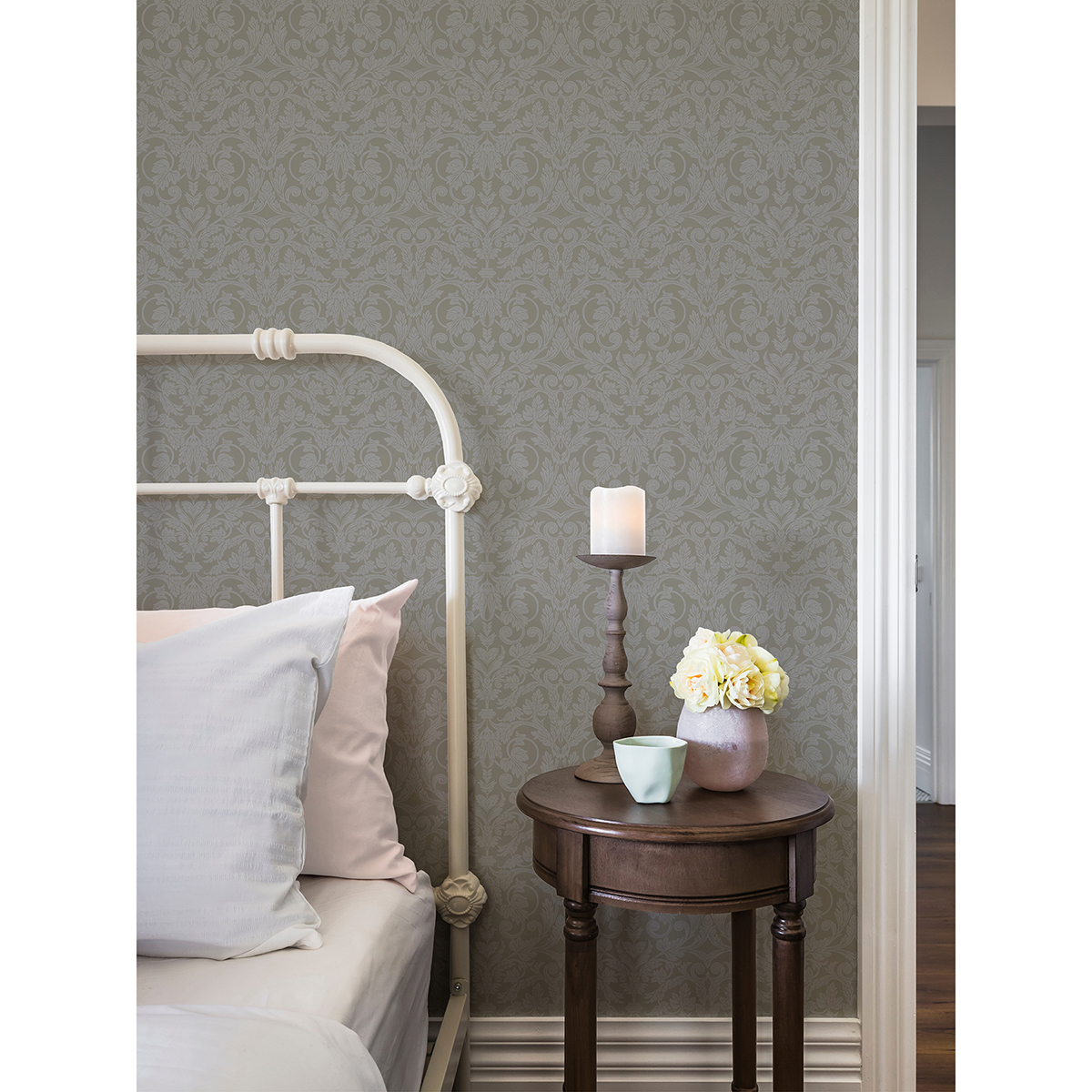 2999-14006 - Rosali Grey Scroll Damask Wallpaper - by A-Street Prints