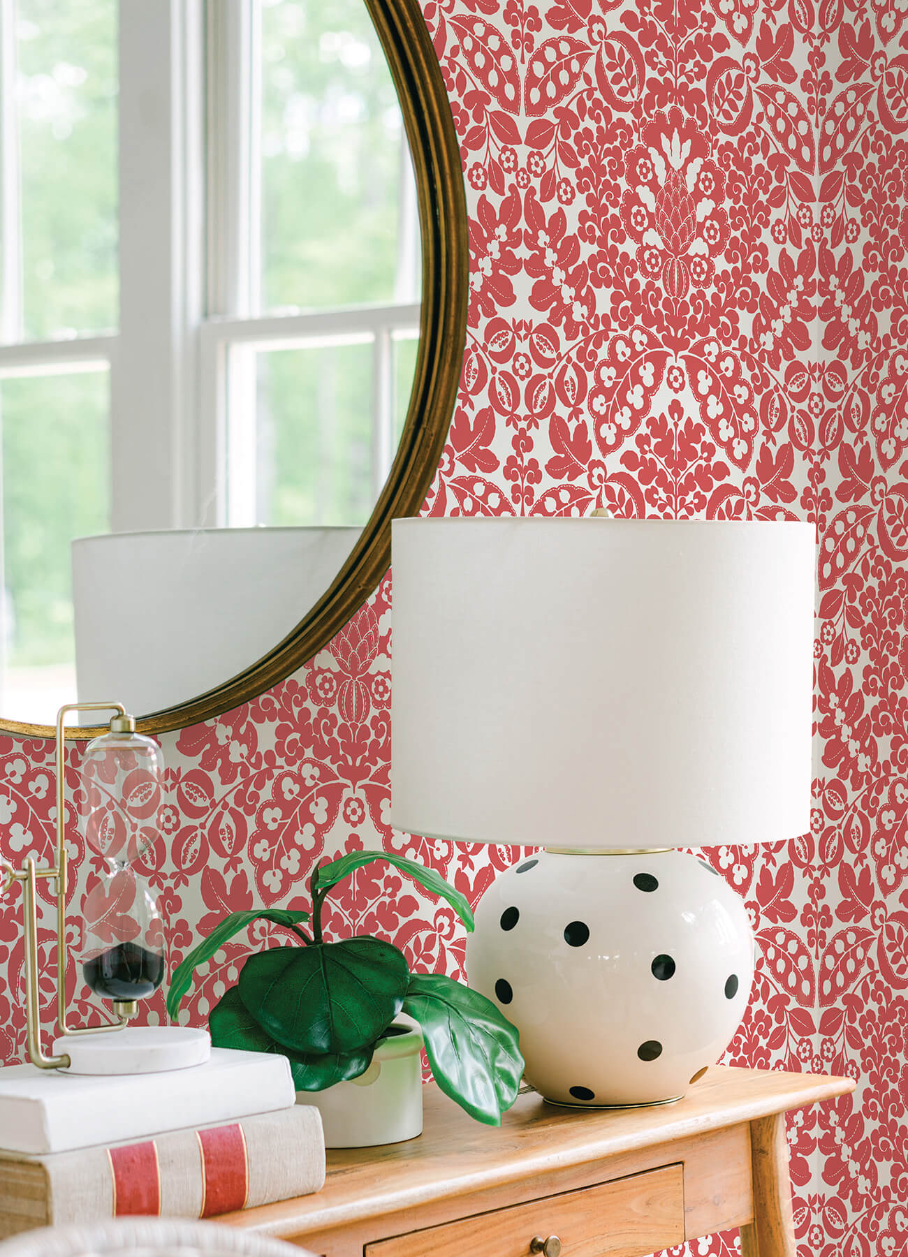 York Wallcoverings. 4081-26336 - Marni Red Fruit Damask Wallpaper - by ...