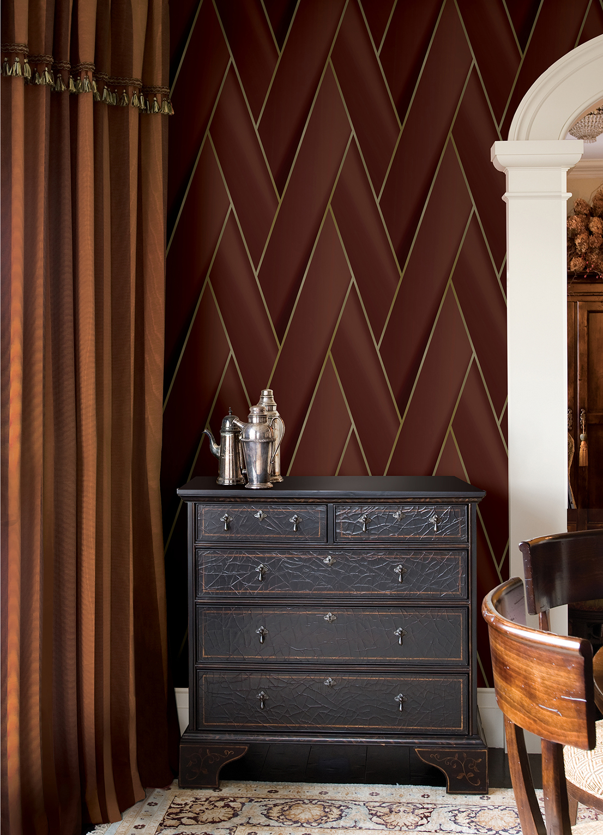 4041-34810 - Manfred Ruby Modern Herringbone Wallpaper - by Advantage