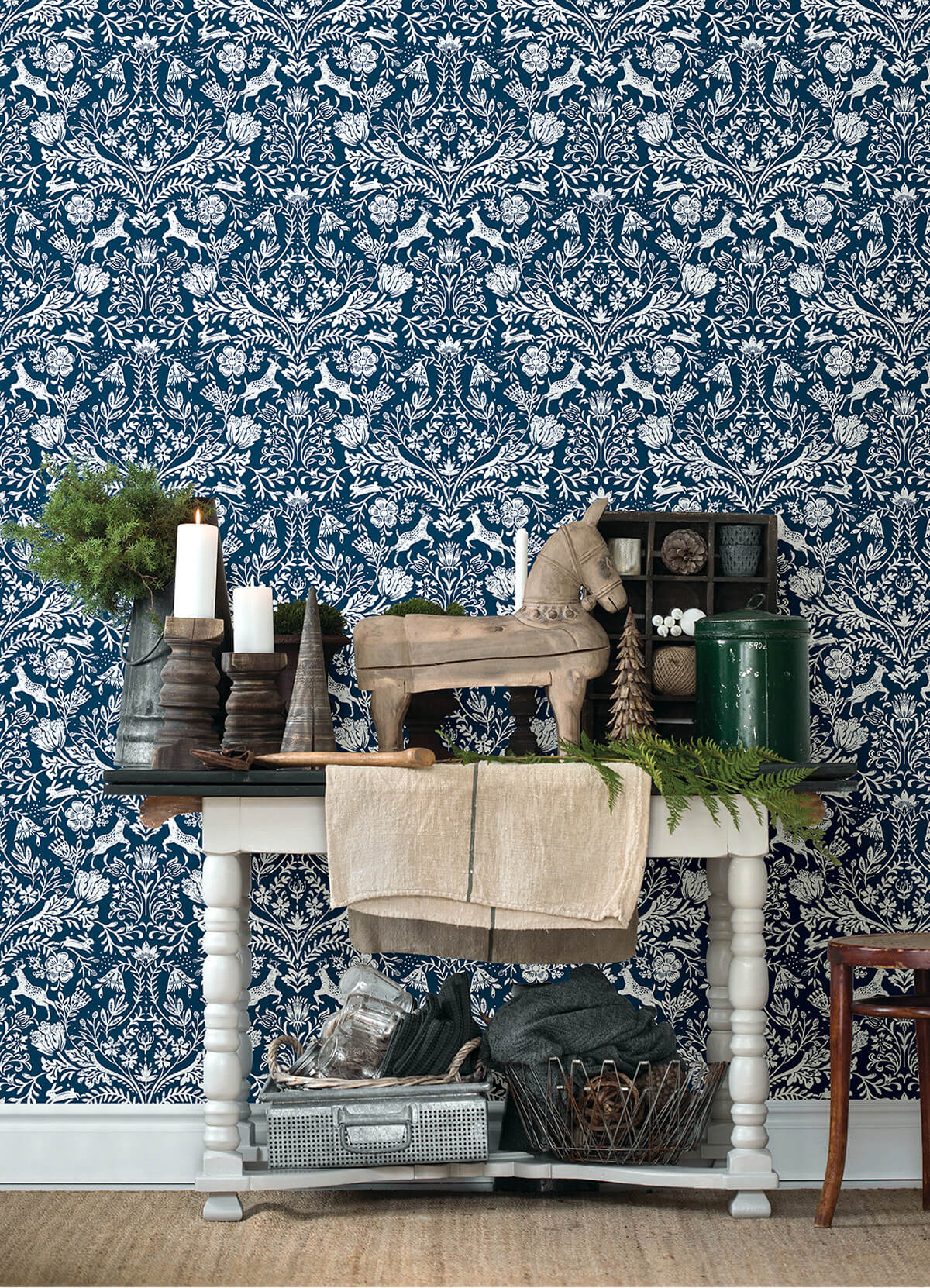 York Wallcoverings. 3124-13883 - Forest Dance Navy Damask Wallpaper ...