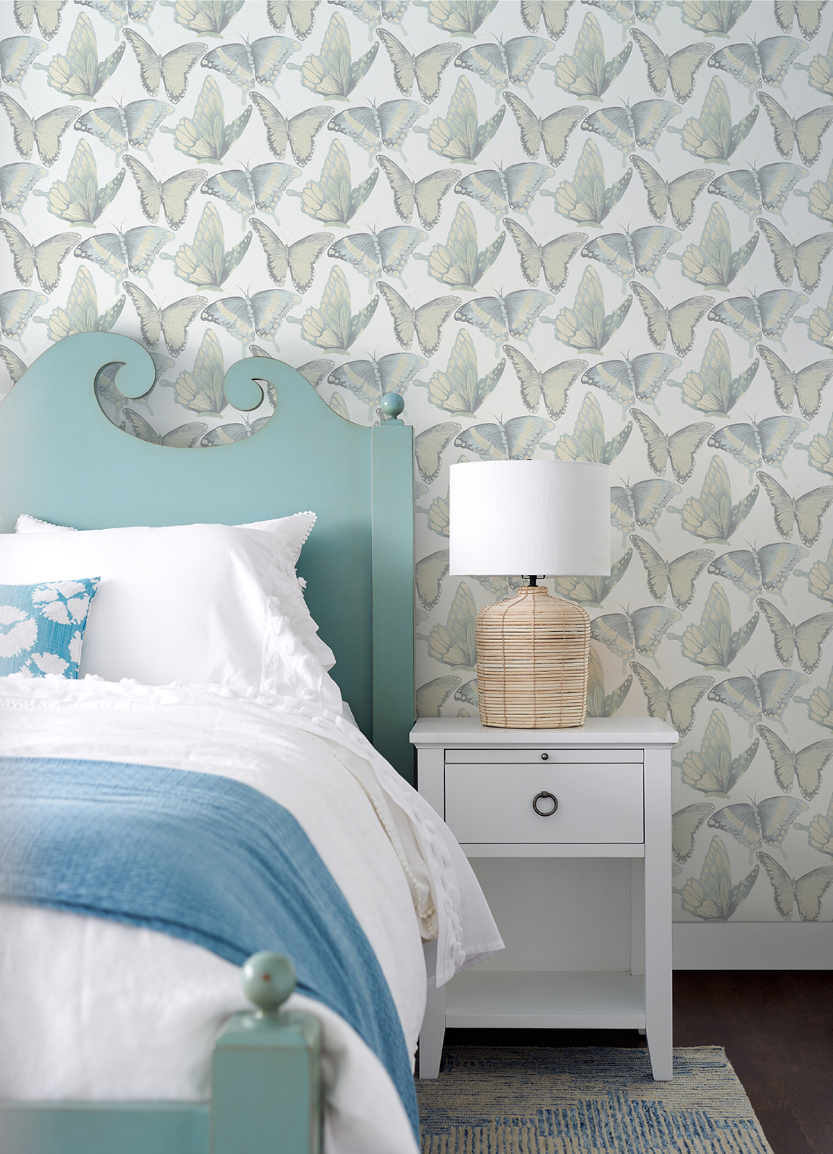 3124-13935 - Janetta Mint Butterfly Wallpaper - by Chesapeake