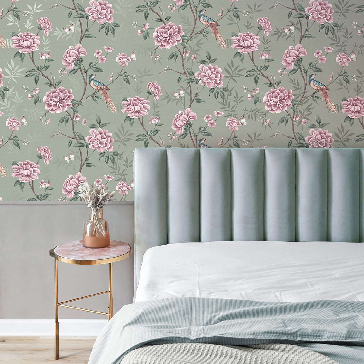 M1724 - Akina Sage Floral Wallpaper - by Fine Décor