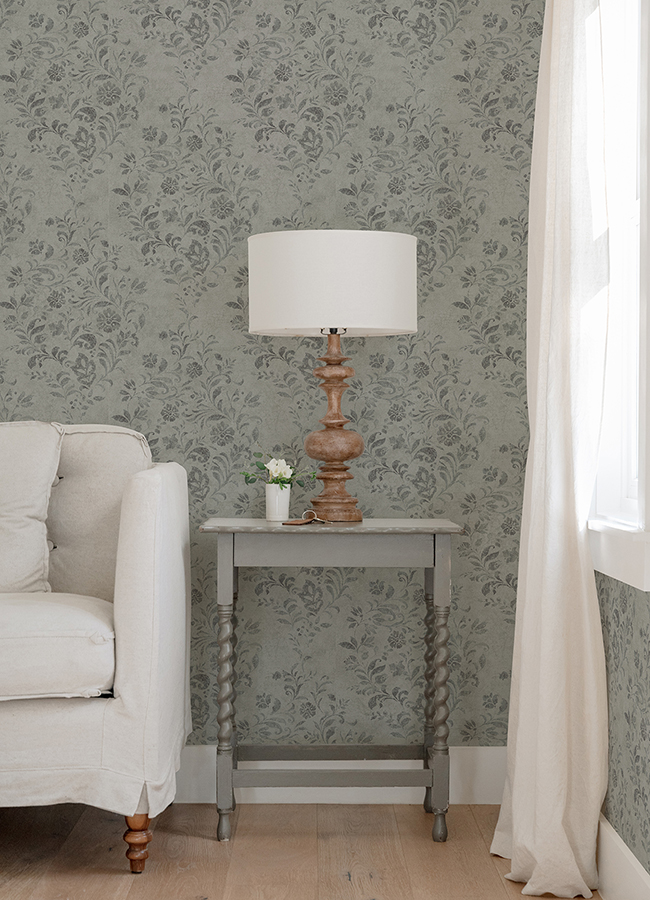 4072-70008 - Isidore Grey Scroll Wallpaper - by Chesapeake