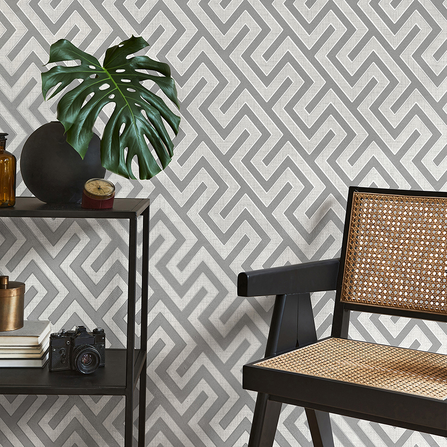 FD43071 - Meander Light Grey Geo Wallpaper - by Fine Décor