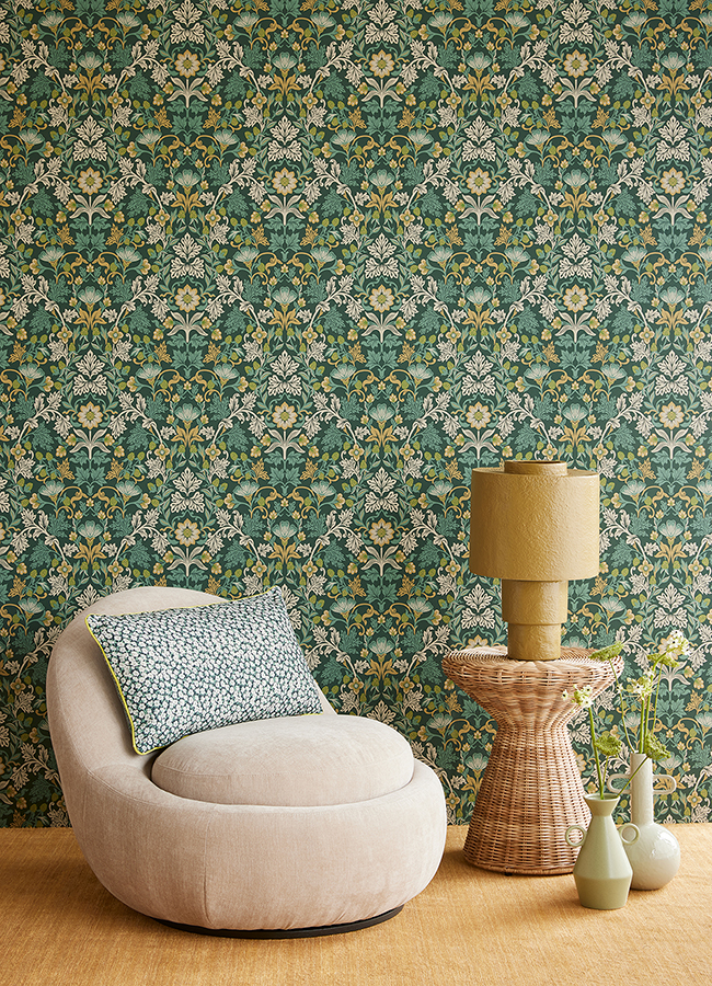 316000 - Lila Teal Strawberry Floral Wallpaper - by Eijffinger
