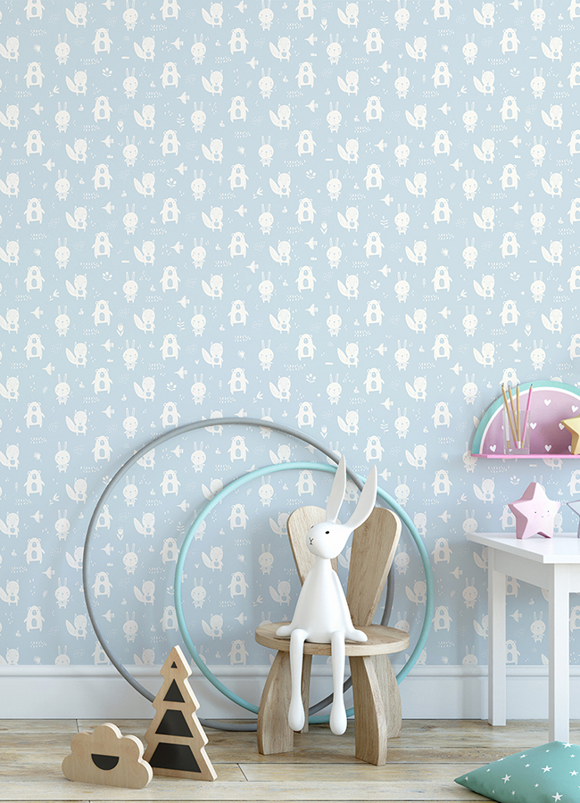 4060-91311 - Bitsy Sky Blue Woodland Wallpaper - by Chesapeake