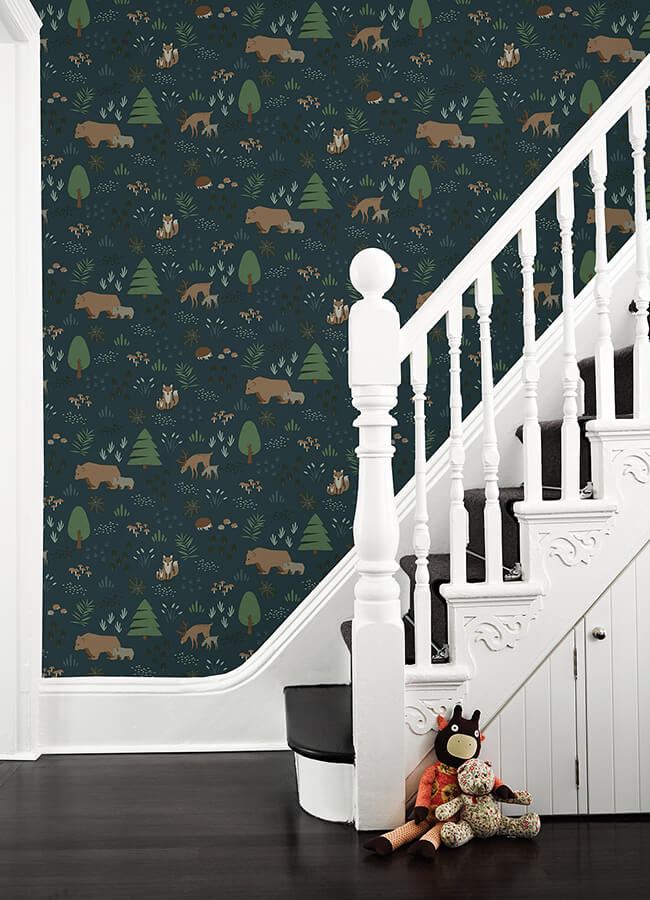 4060-139248 - Finola Dark Blue Bears Wallpaper - by Chesapeake
