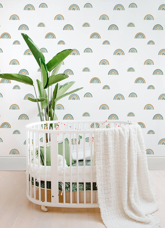 York Wallcoverings. 4060-139254 - Joss Teal Rainbow Wallpaper - by ...
