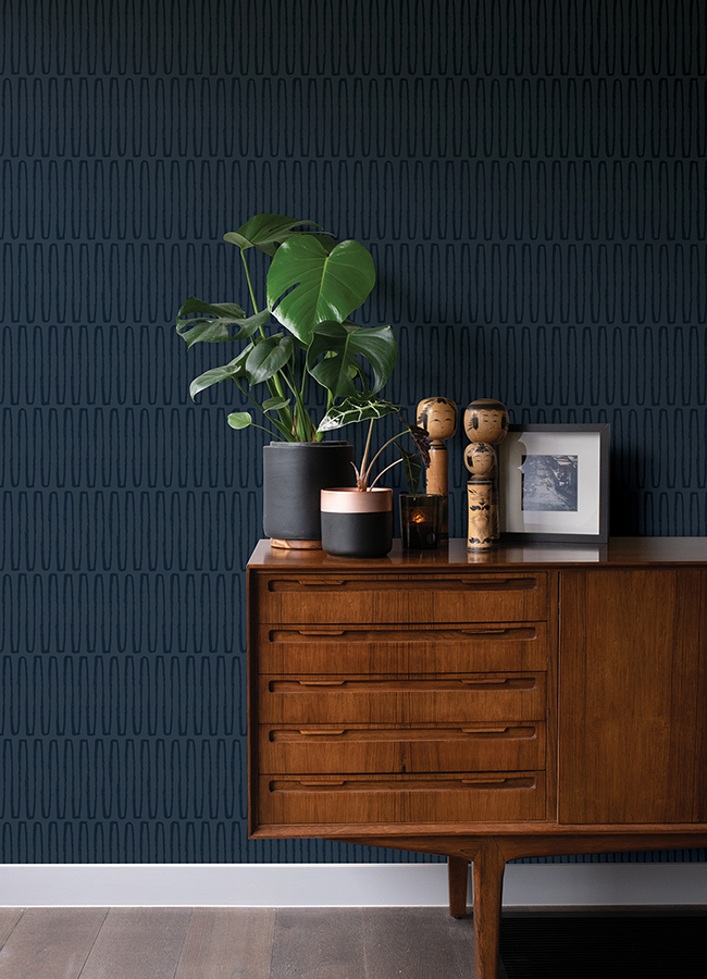 4066-26502 - Lars Navy Retro Wave Wallpaper - by A-Street Prints