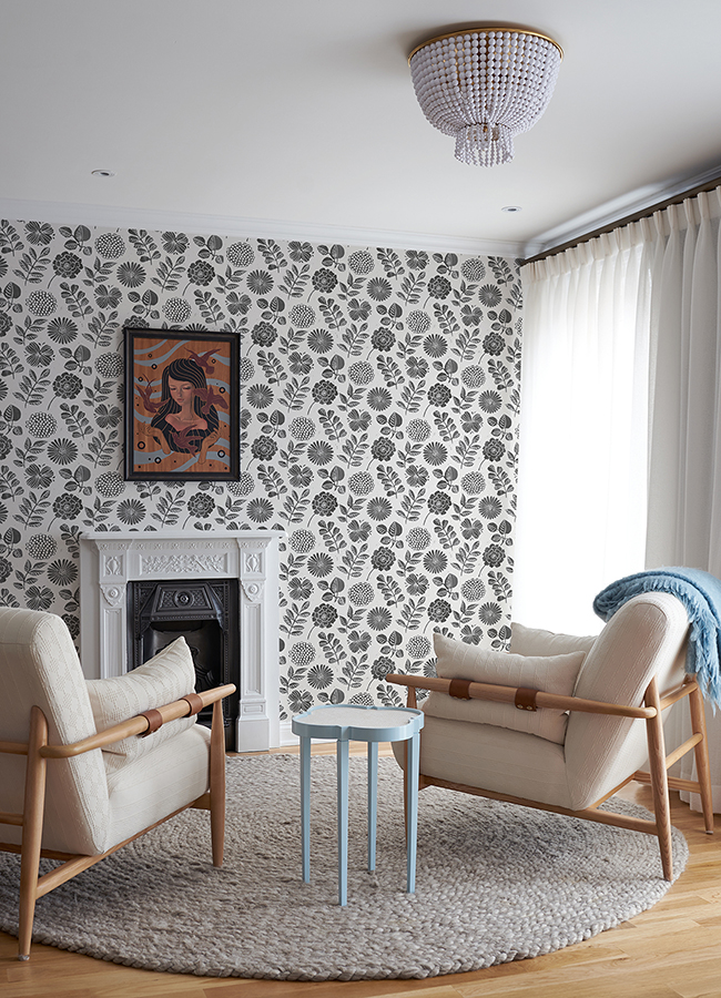 4066-26534 - Inge Black Floral Block Print Wallpaper - by A-Street Prints