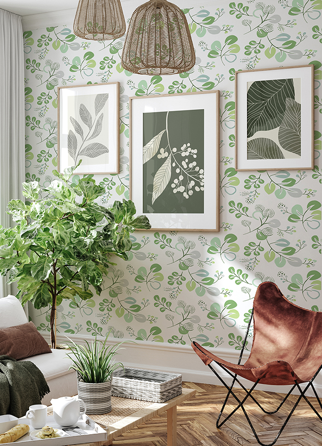 4066-26565 - Jonah Light Green Leaf Trail Wallpaper - by A-Street Prints
