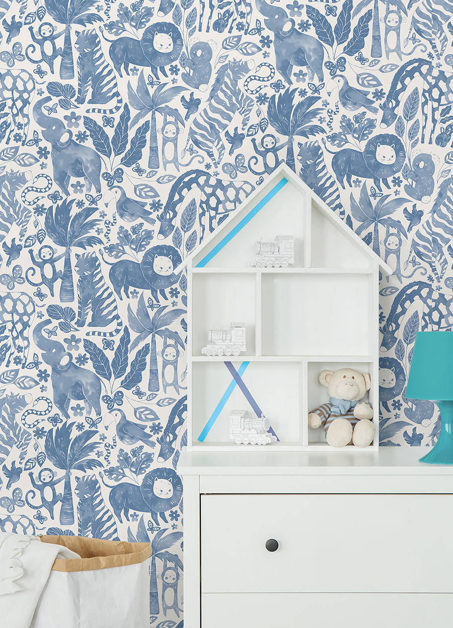 NUS4850 - Sweet Safari Blue Peel and Stick Wallpaper - by NuWallpaper