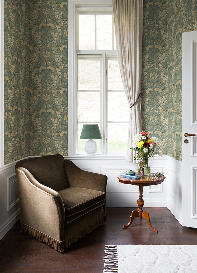 4080-83113 - Ojvind Sea Green Floral Ogee Wallpaper - by A-Street Prints