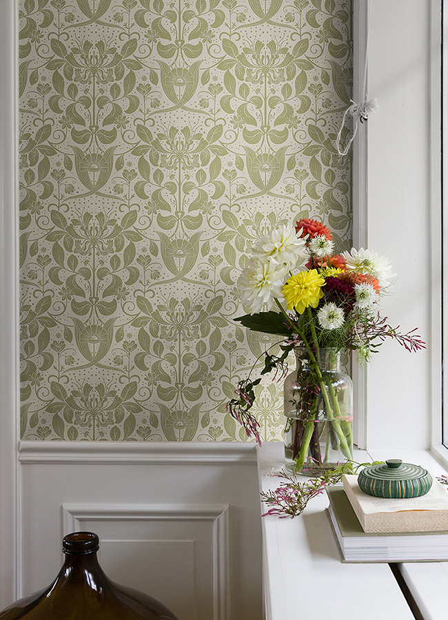 4080-83127 - Berit Olive Floral Crest Wallpaper - by A-Street Prints