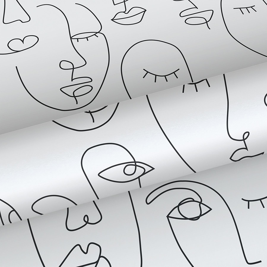 DD139145 - Sharona White Line Art Faces Wallpaper - by ESTA Home
