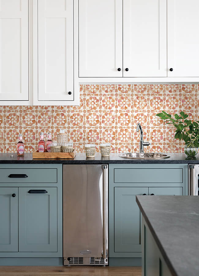 York Wallcoverings. 2980-26194 - Izeda Coral Floral Tile Wallpaper - by ...